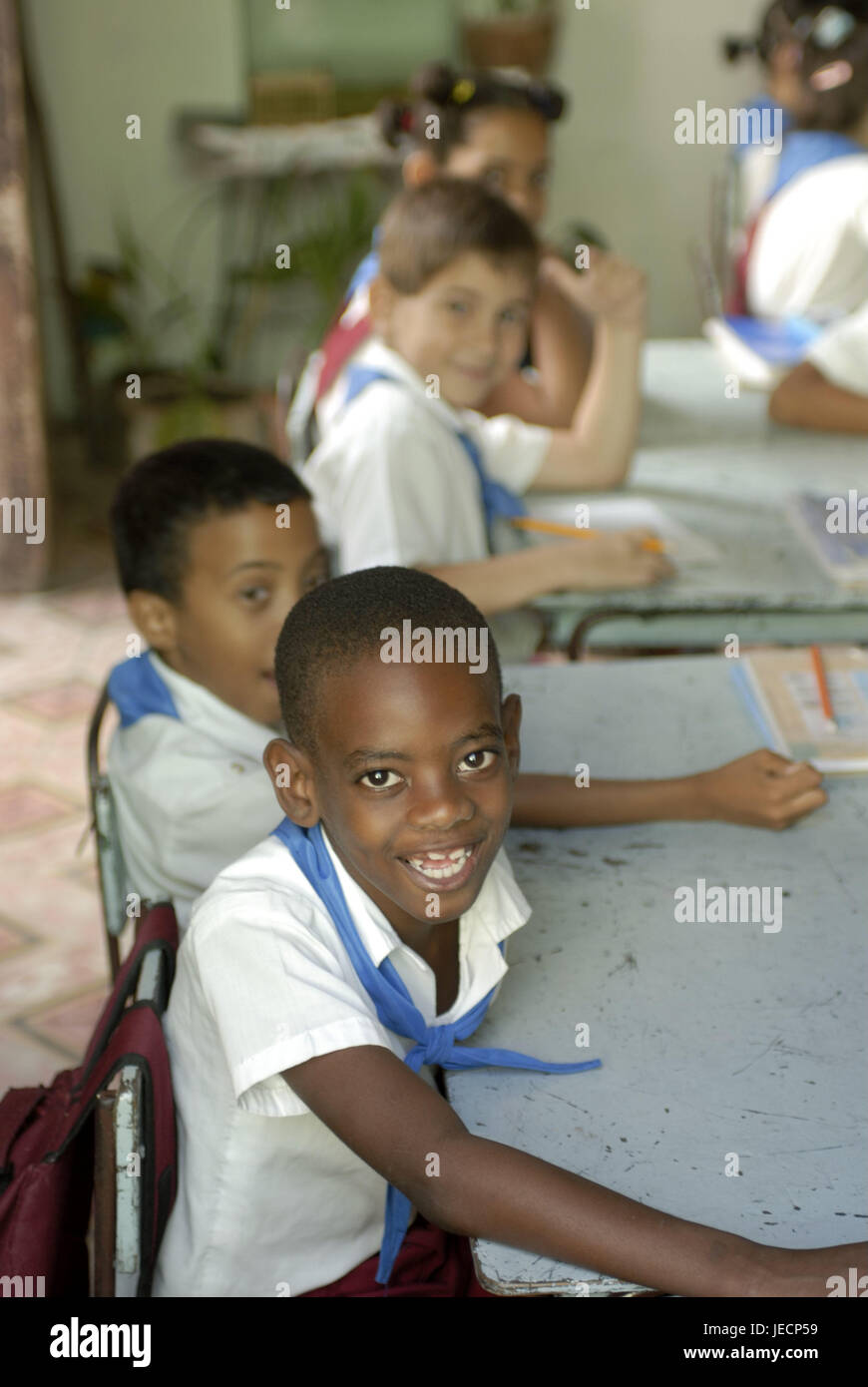 Cuba, Camagüey, classroom, schoolboy, happily, the Caribbean, island ...