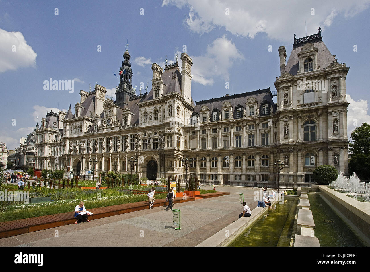 France, Paris, hotel de Ville, park, fountain, tourist, capital, city ...