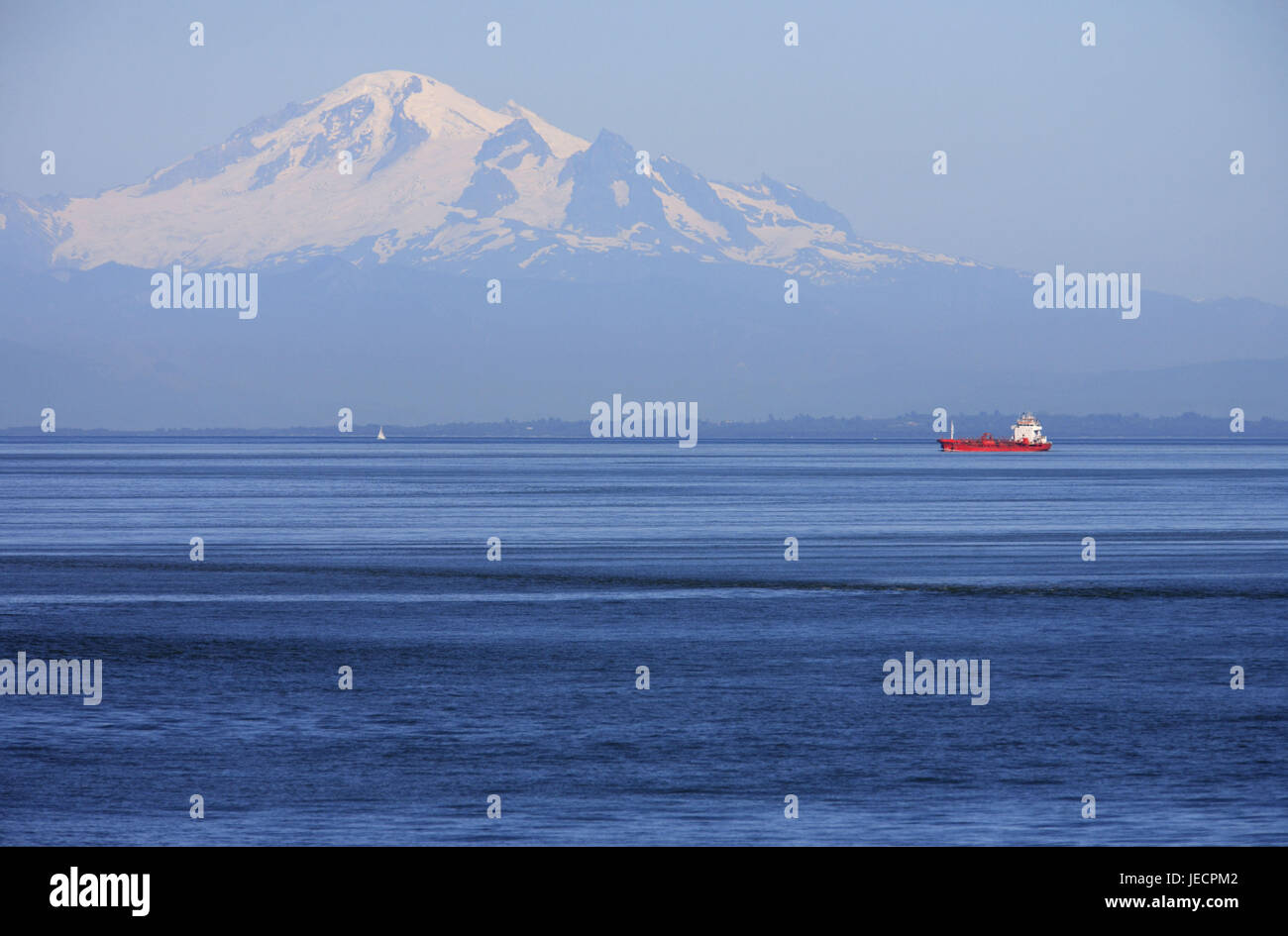 Canada, British Columbia, Strait of Georgia, freighter, Mount Baker ...