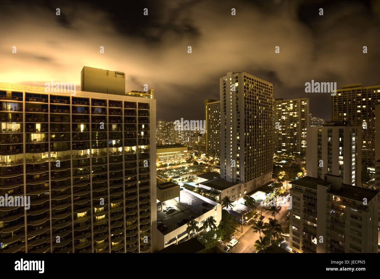 The USA, Hawaii, Honolulu, town overview, night Stock Photo - Alamy