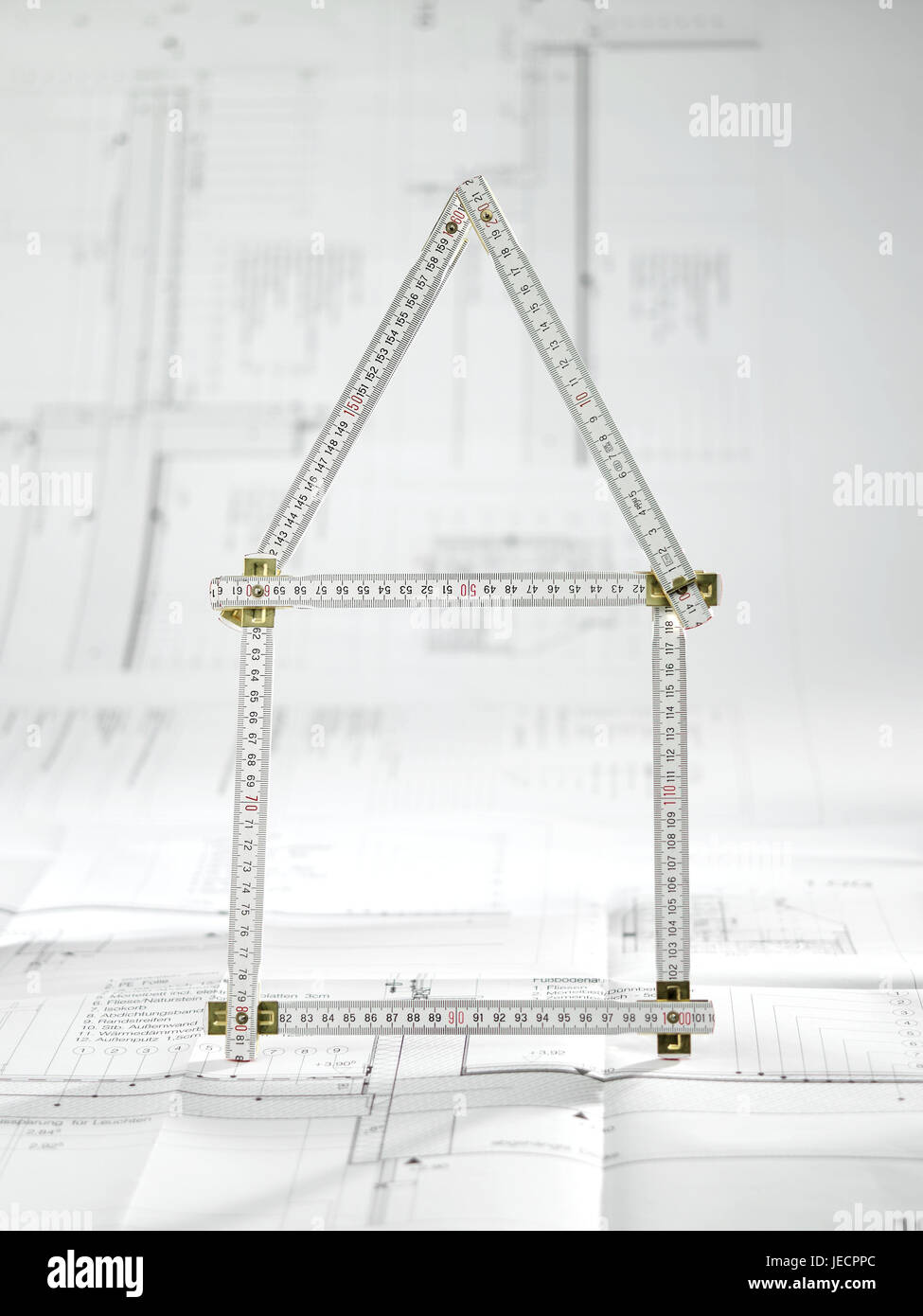 Architect's plan, yard stick, folded, contours, 'house', icon, building ...