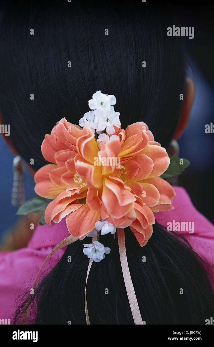 Honduras, Copan, girl, hair ornament, detail, Central America, Latin ...