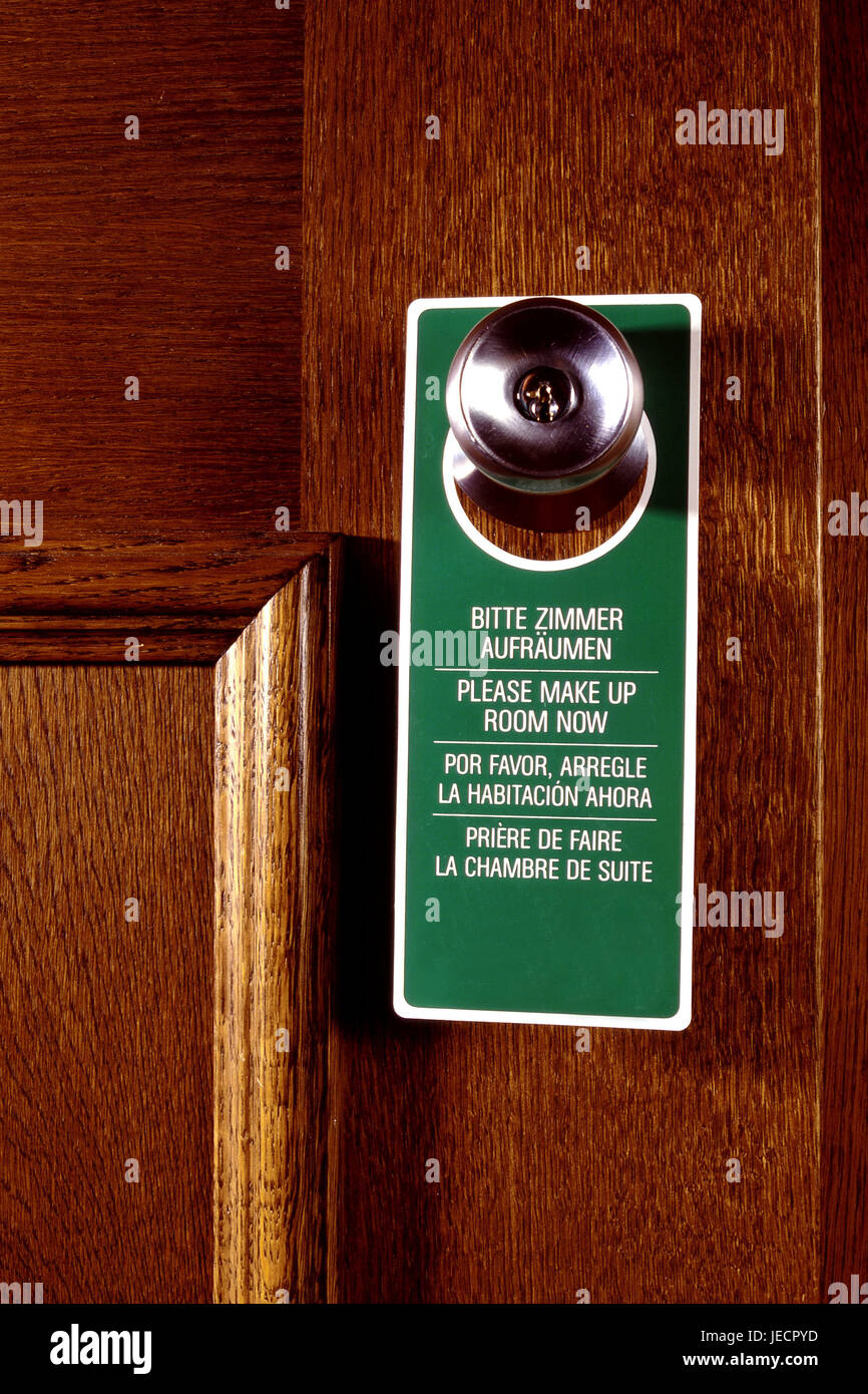 Hotel rooms, door, detail, sign, 'request room clear up' hotel, room ...