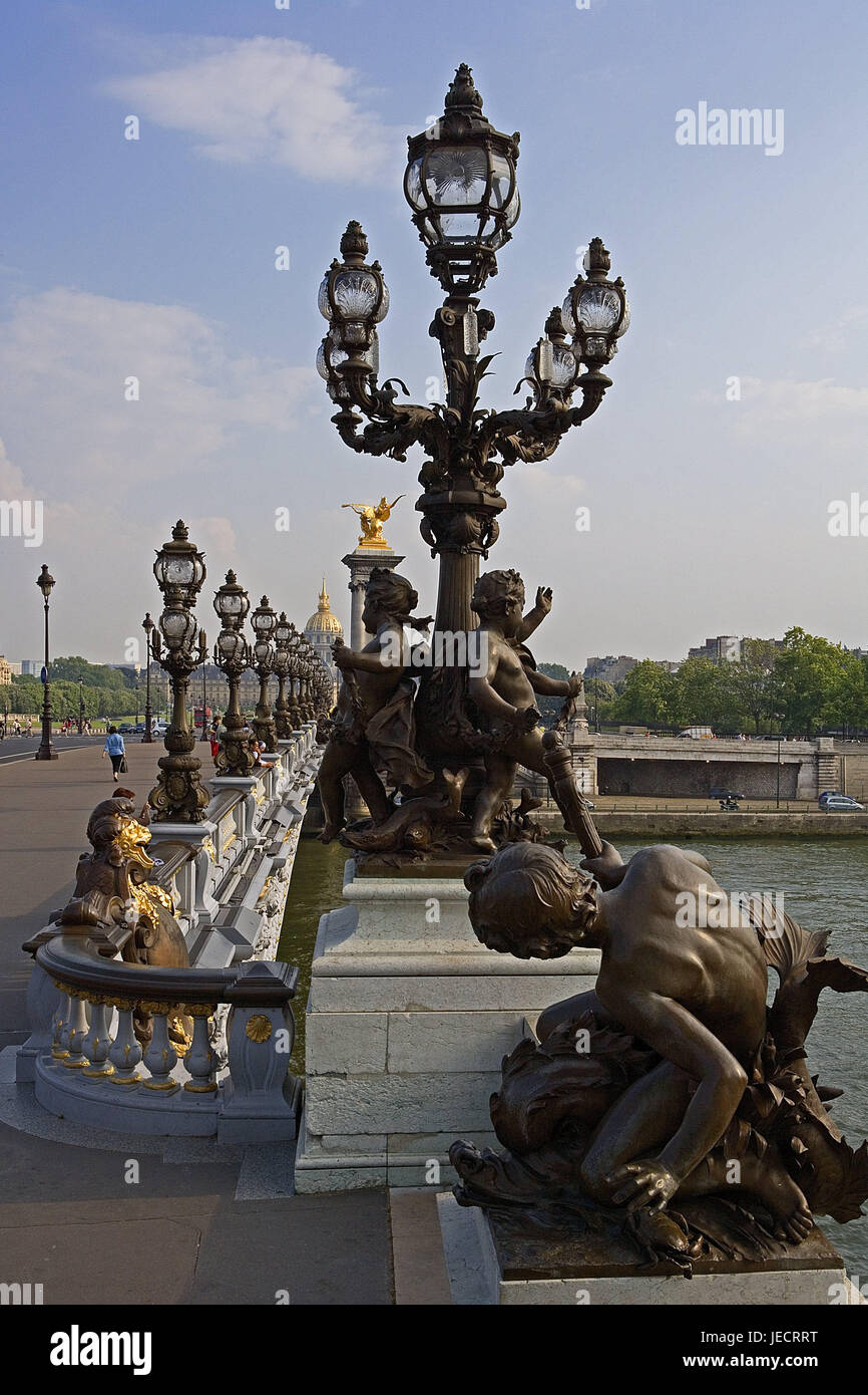 France, Paris, Pont Alexandre III, tourist, invalid's cathedral, his ...