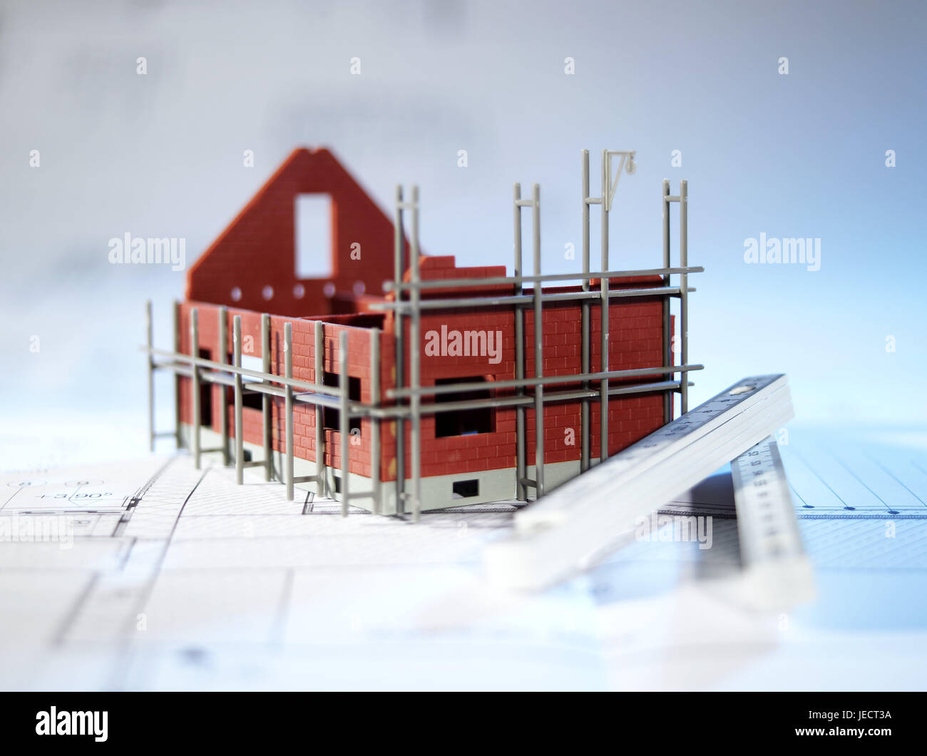House model, single-family dwelling, shell, architect's plan, yard ...