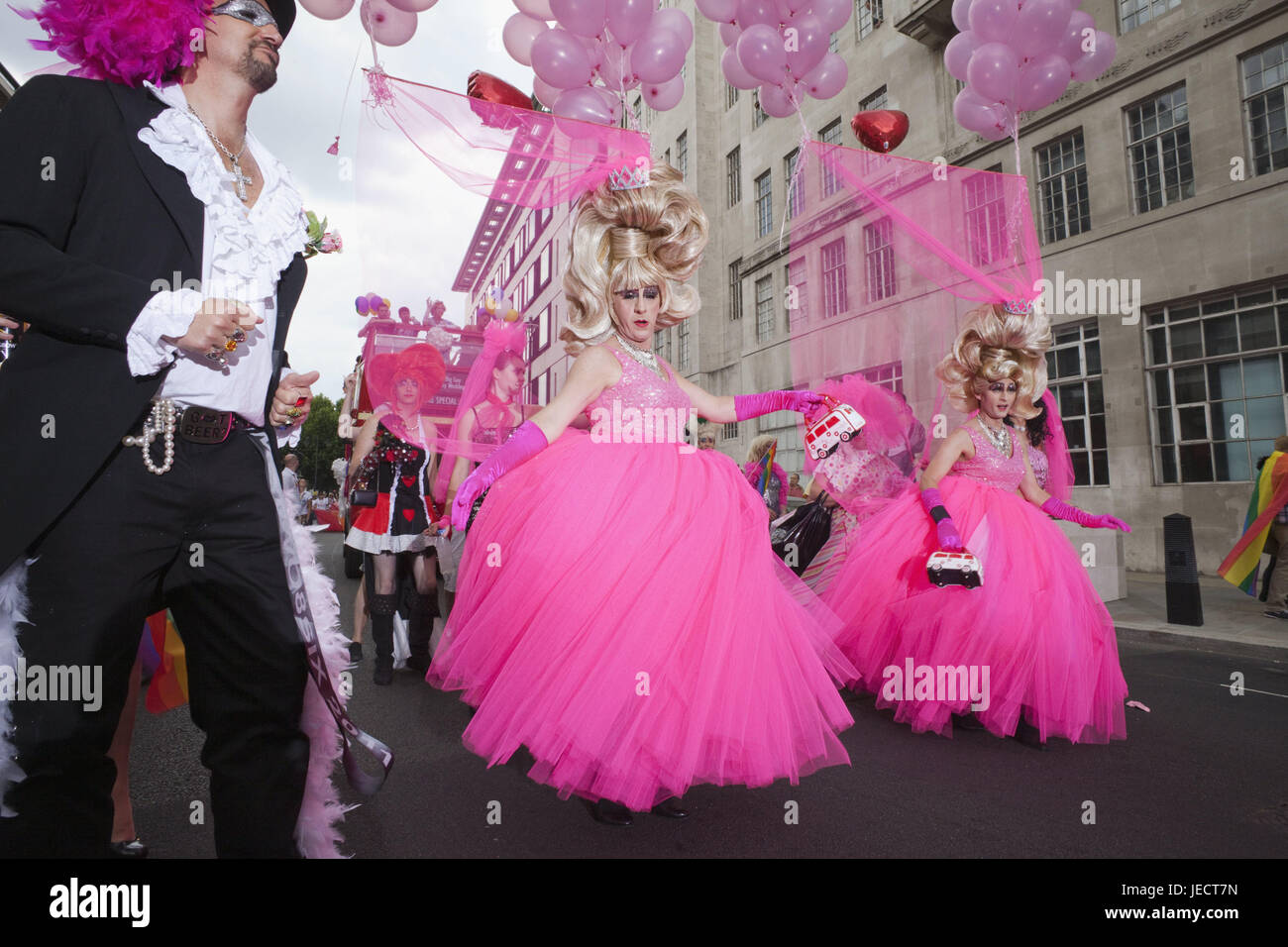 England, London, Gay Pride Parade, people, pink clothes, town, festival ...