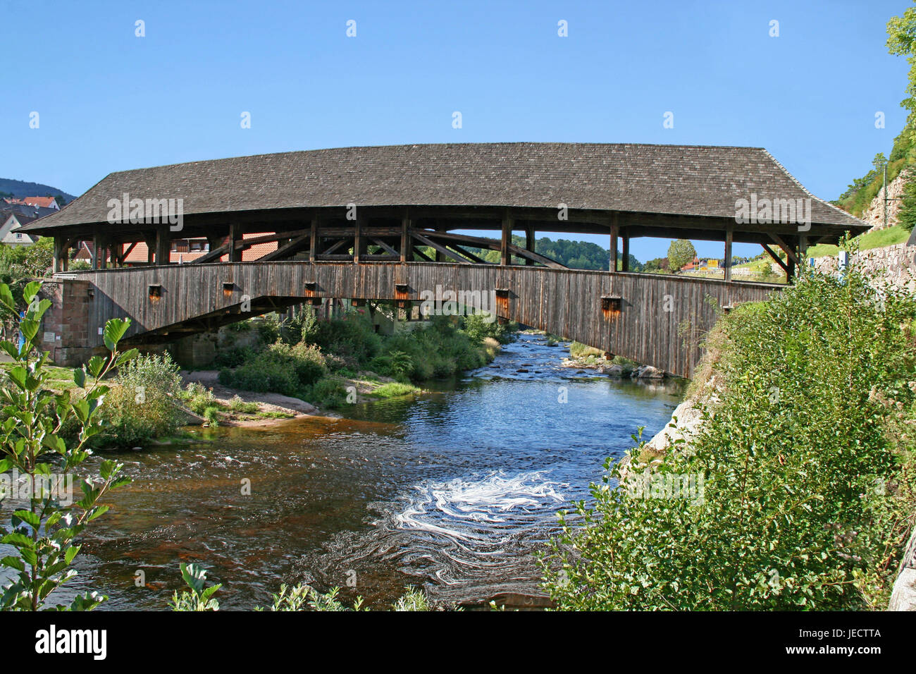 Germany, Baden-Wurttemberg, Forbach, flux Murg, historical wooden ...