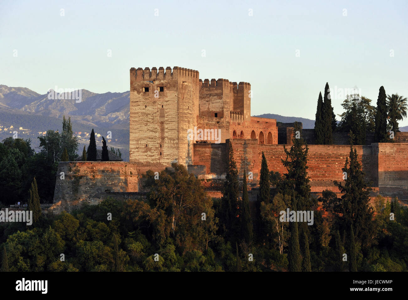Spain, Andalusia, Granada, Alhambra palace, Sierra Nevada in the ...