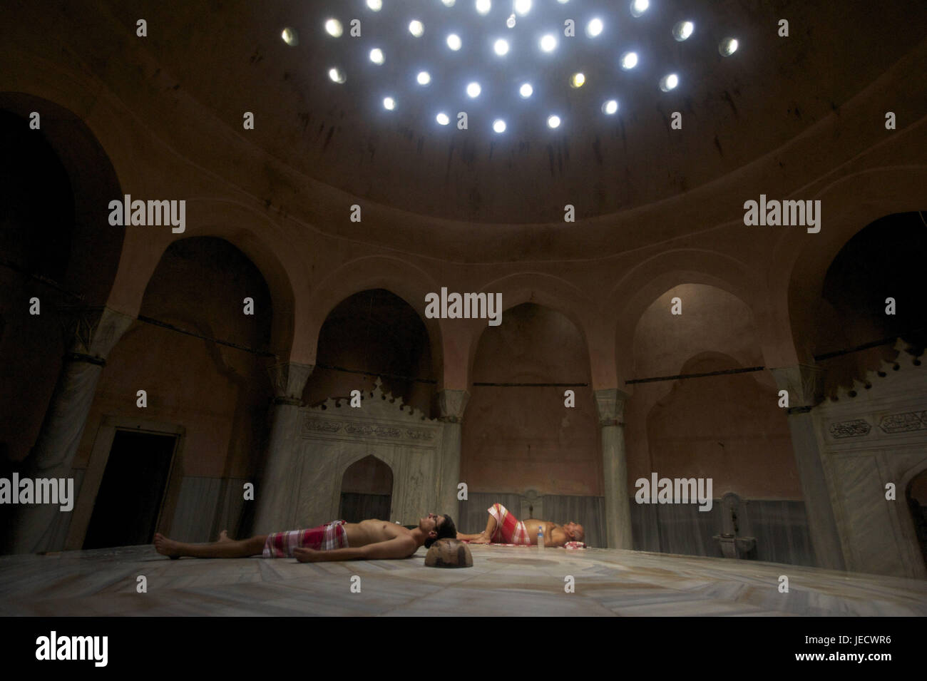 Turkey, Istanbul, Cemberlitas, Turkish bath, Two people relax Stock ...