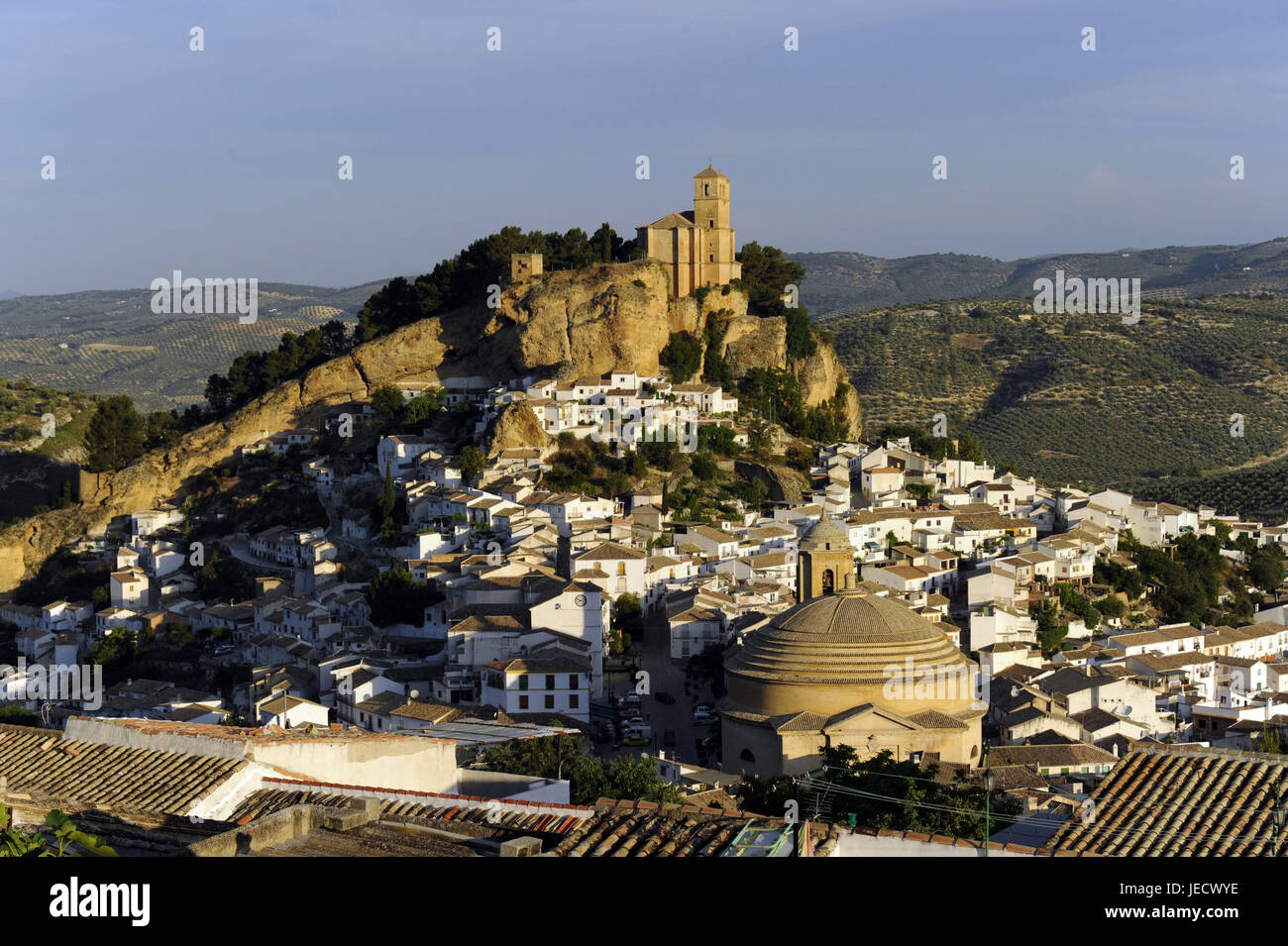 Spain, Andalusia, Montefrio, castle ruin on hill about the village ...