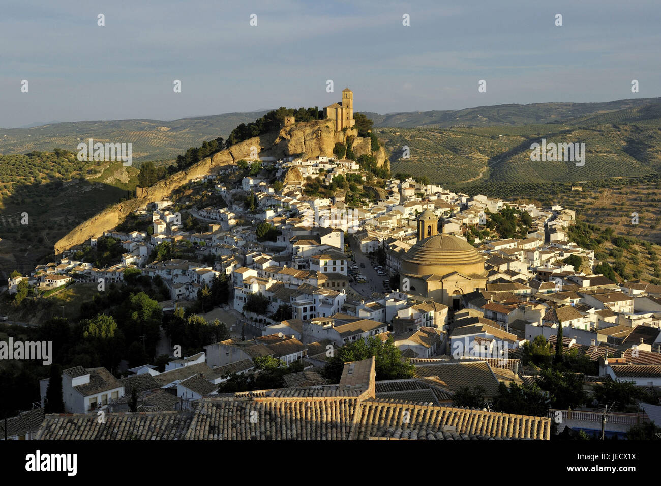 Spain, Andalusia, Montefrio, castle ruin on hill about the village ...