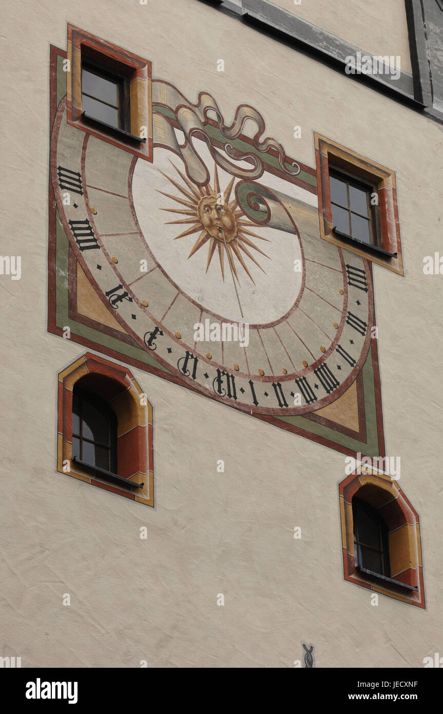 Germany, Bavaria, to feet, sundial, tower of high castle Stock Photo ...