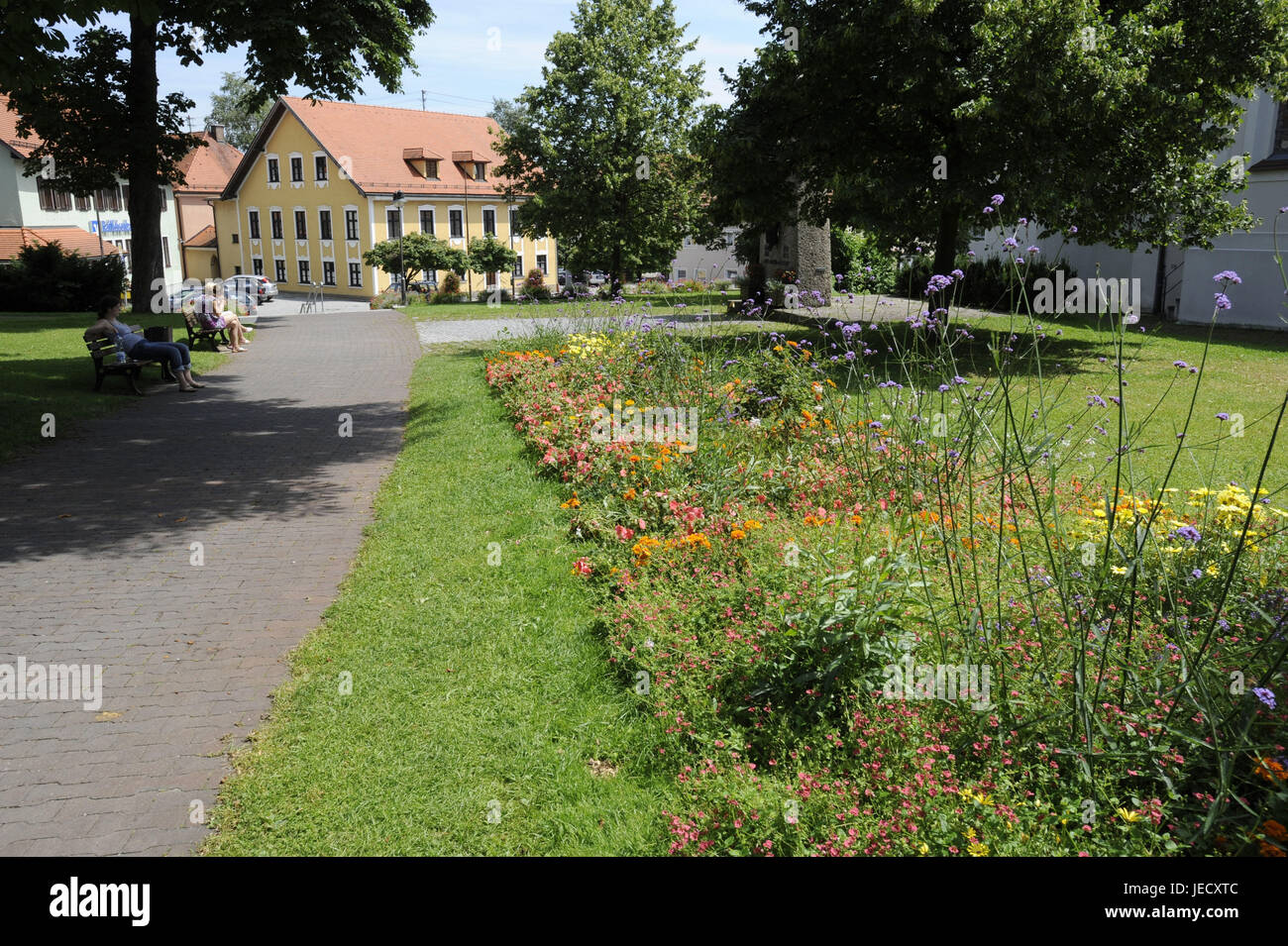Germany, Bavaria, Peiting, view of a place, city hall, summer Stock ...