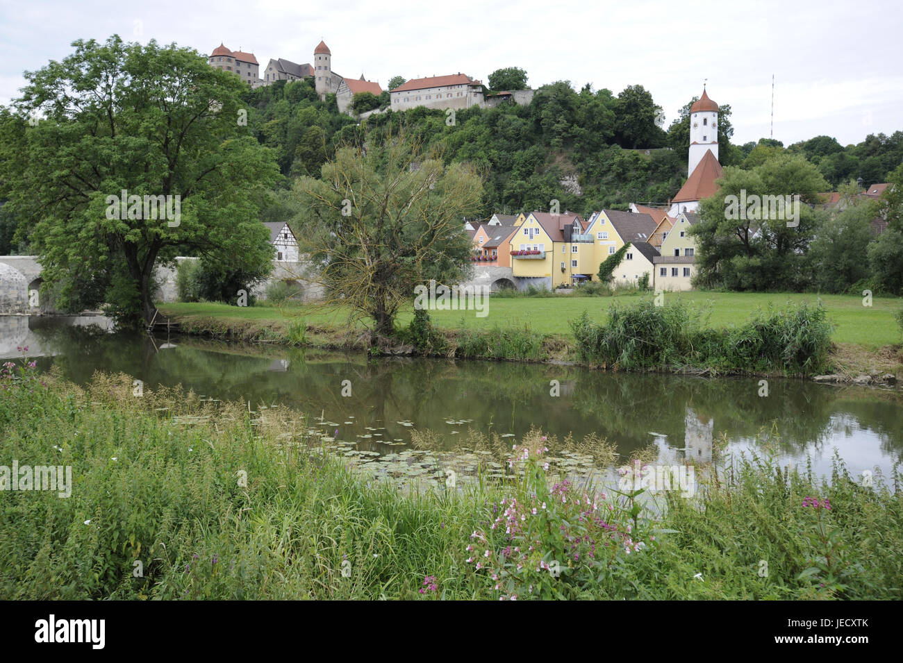 Germany, Bavaria, Swabia, castle Har, Wörnitz, townscape, lock castle ...