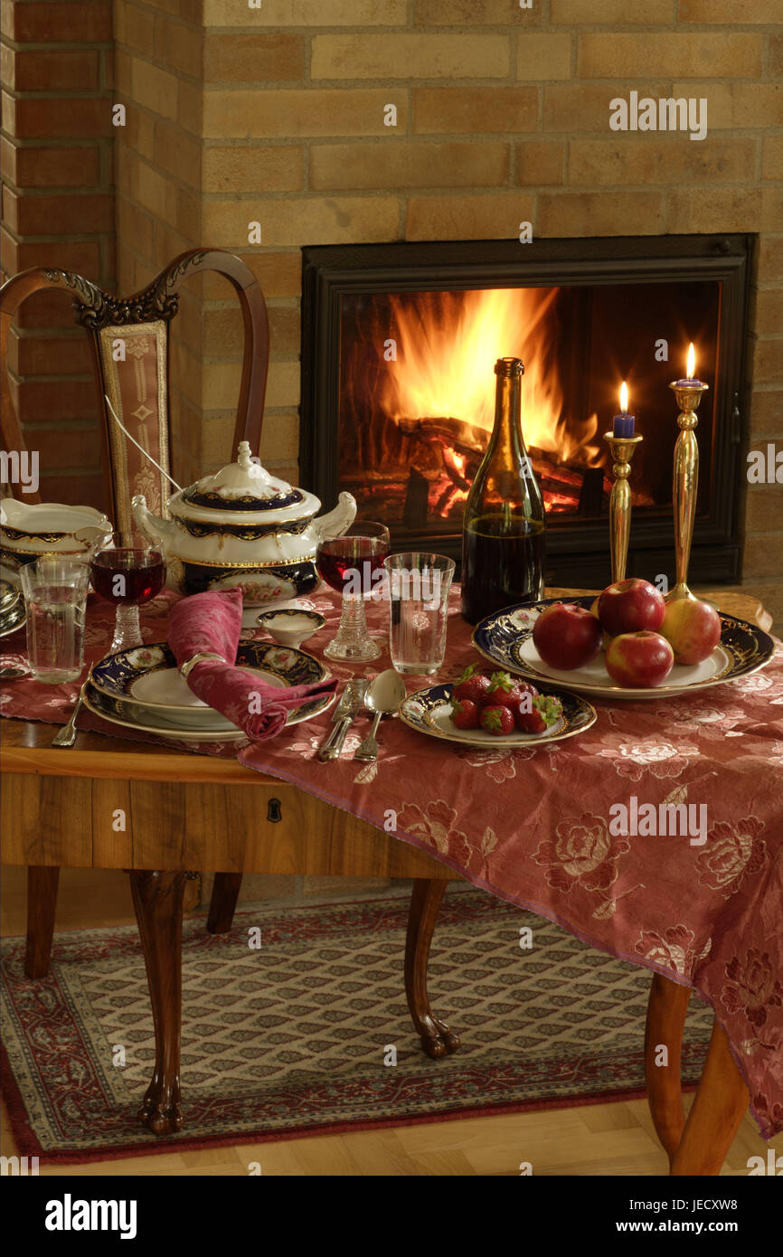 Table, covered, porcelain, elegantly, chimney, dishes, china, covers ...