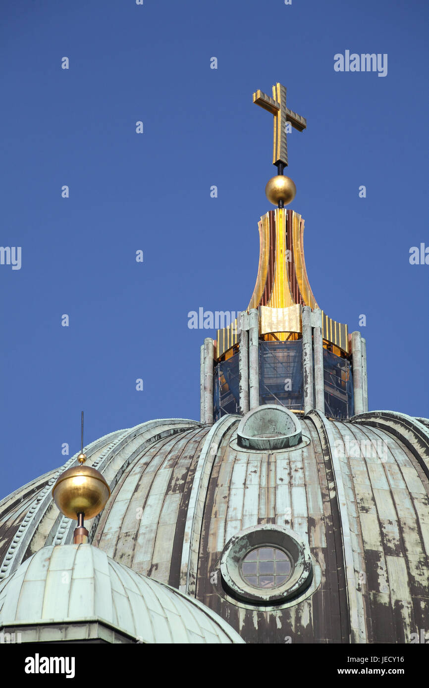 Germany, Berlin, Berlin cathedral, dome, new dome cross, sky, blue ...