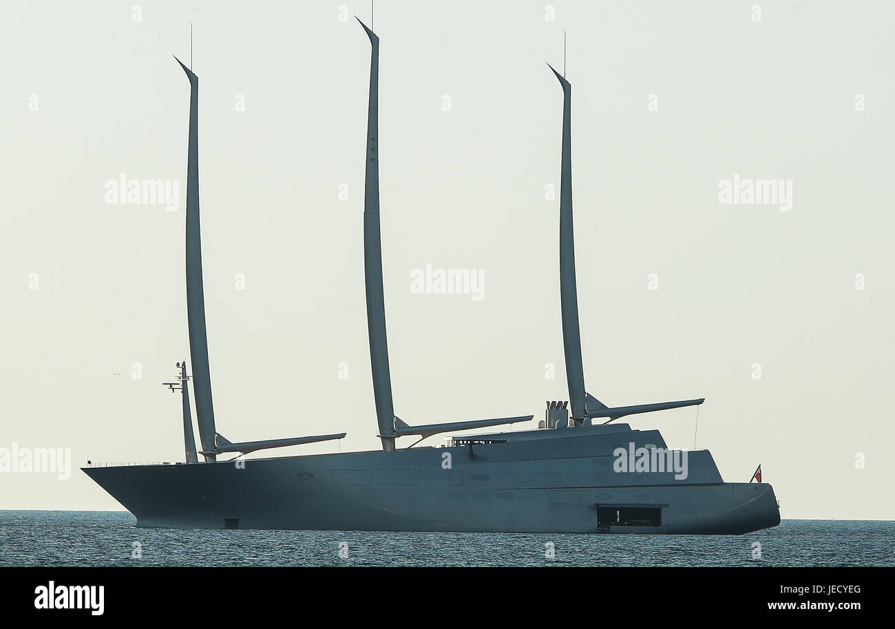 Yacht A, owned by Russian billionaire Andrey Melnichenko, is anchored ...