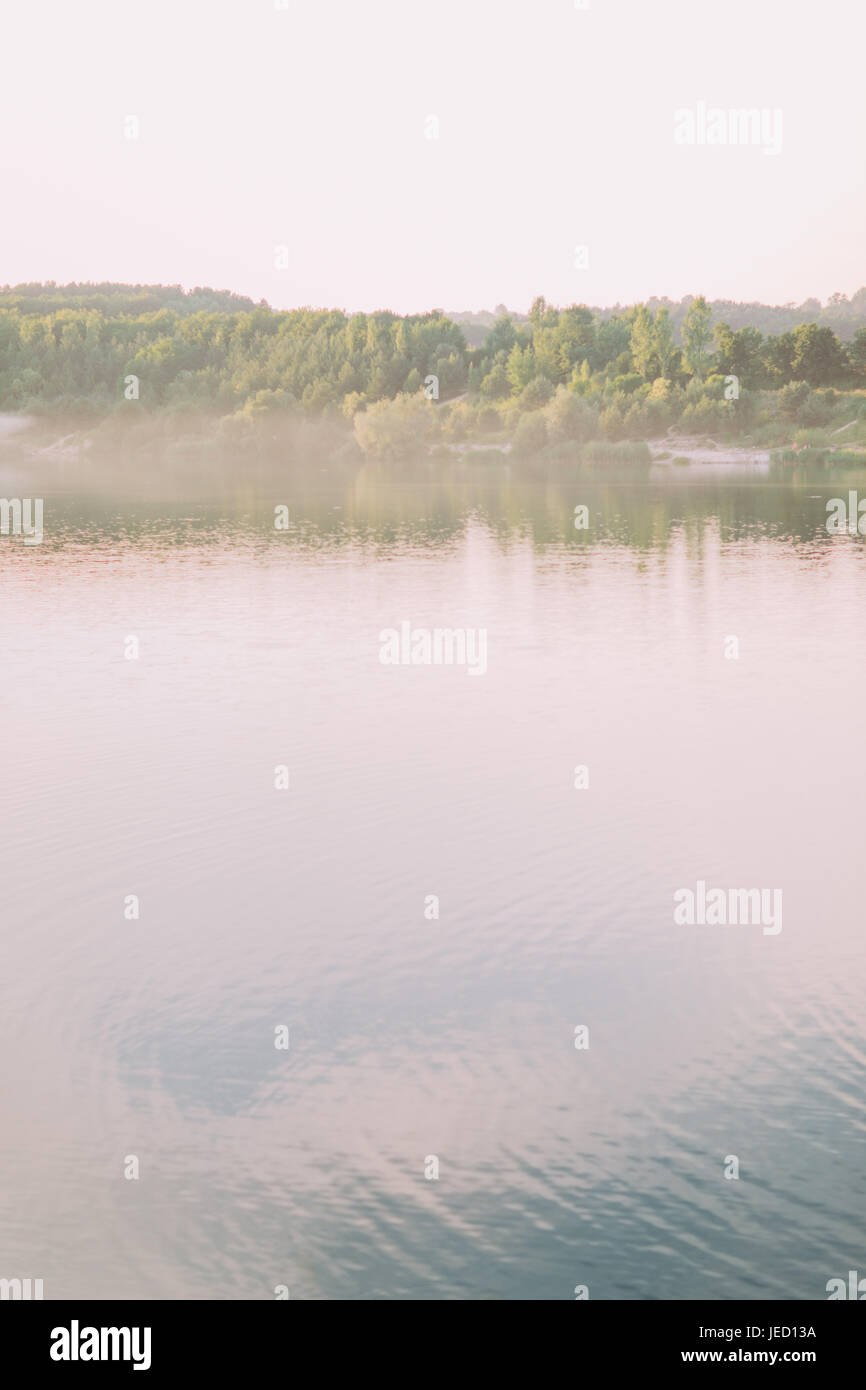 The vertical view of the landscape consisted of the river and forest ...