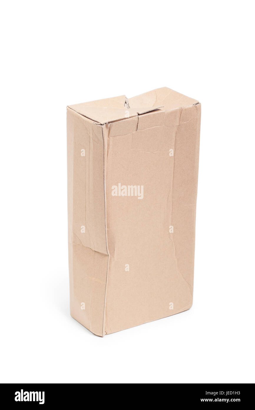 Damaged cardboard box isolated on white Stock Photo - Alamy
