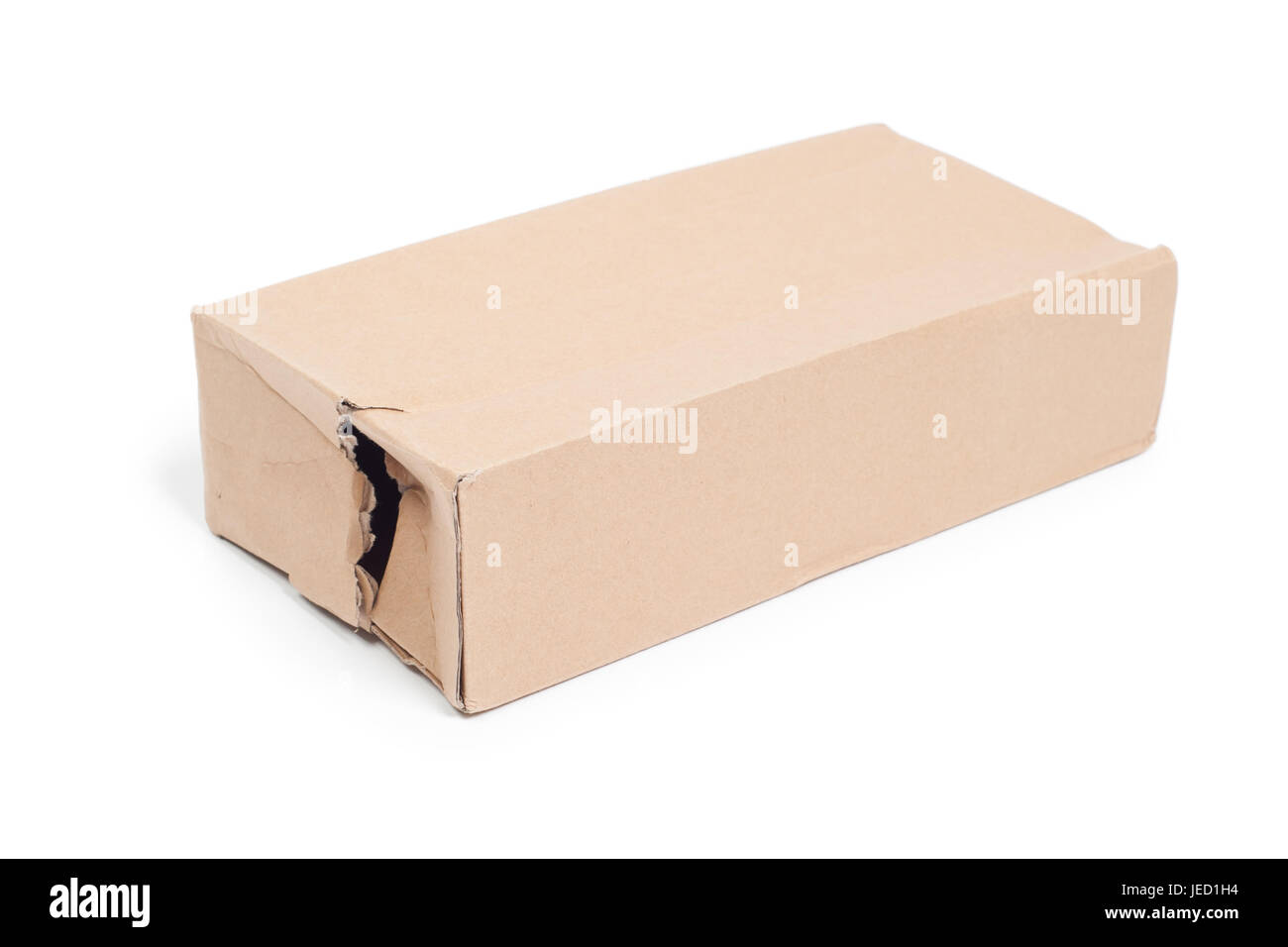 Damaged cardboard box isolated on white Stock Photo - Alamy