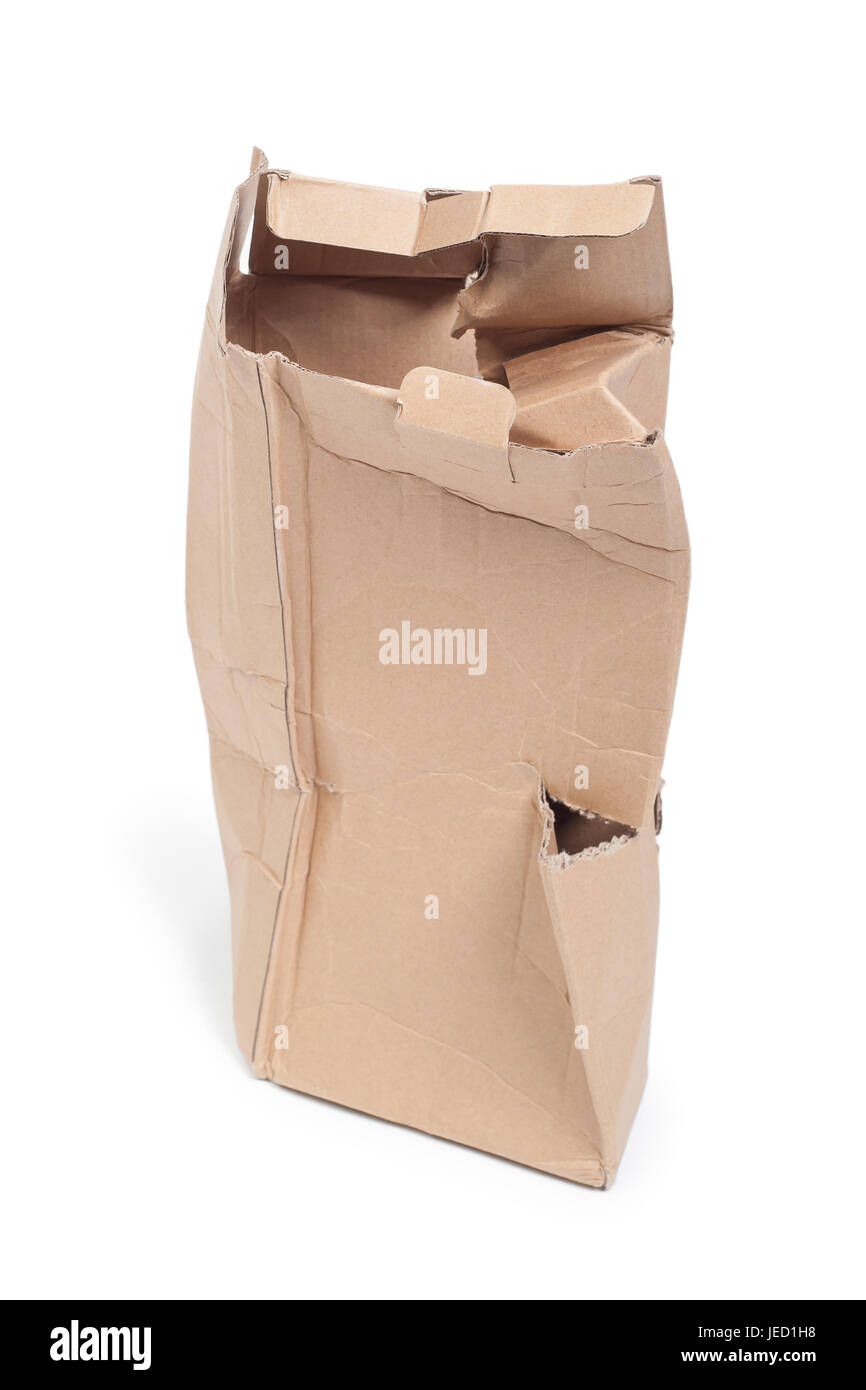Damaged cardboard box isolated on white Stock Photo - Alamy