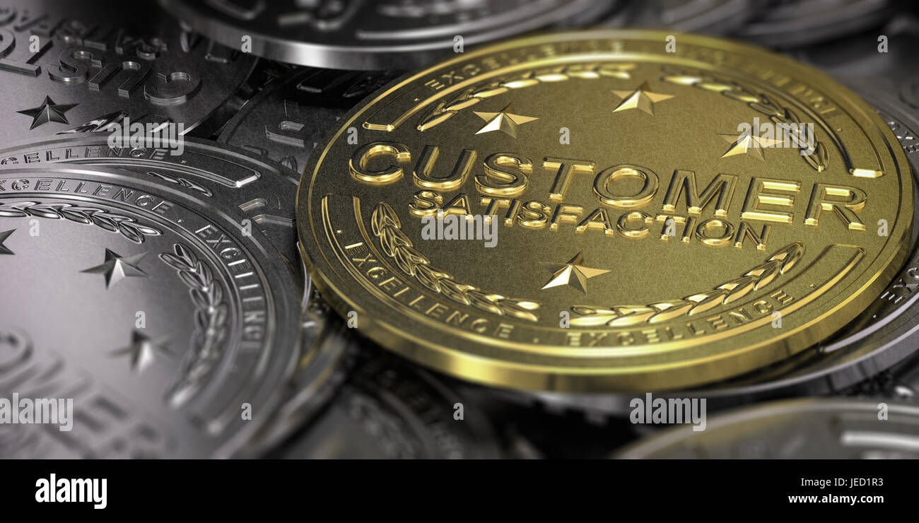 3d illustration of golden customer satisfaction and excellence award ...