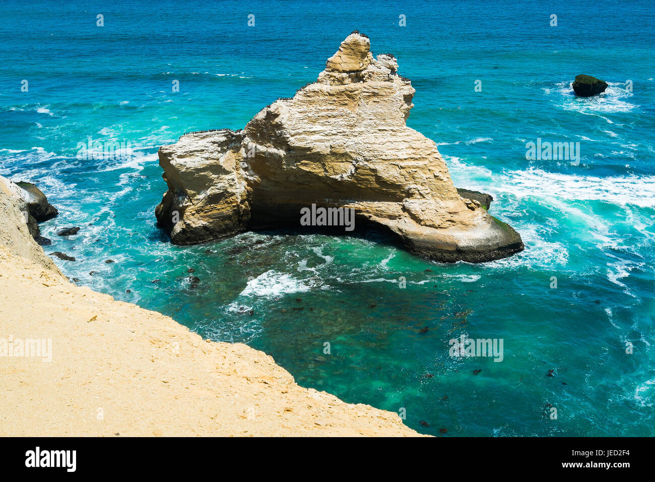 Rock formation La Catedral in Paracas National Reserve, Peru Stock ...