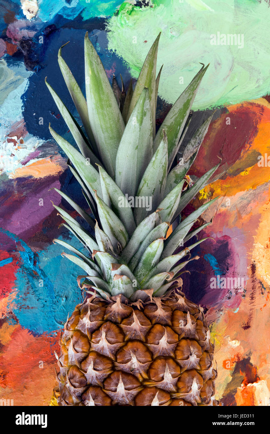 Pineapple on colourful art palette background Stock Photo - Alamy