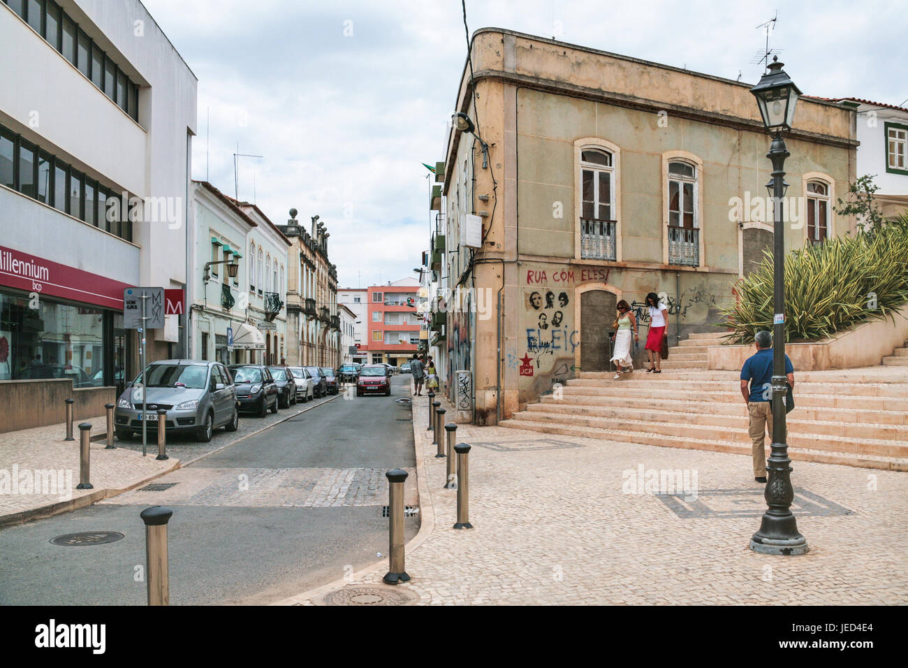 SILVES, PORTUGAL - JUNE 27, 2006: people on street Rua Samora Barros in ...