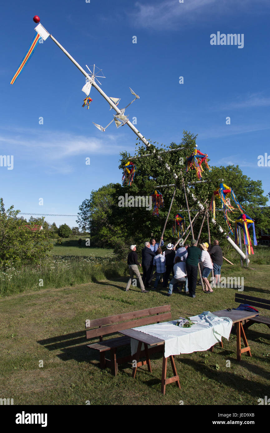 Åland Archipelago, Baltic Sea, Finland, 23 June 2017 Midsummer in the Nordic Region. People ...