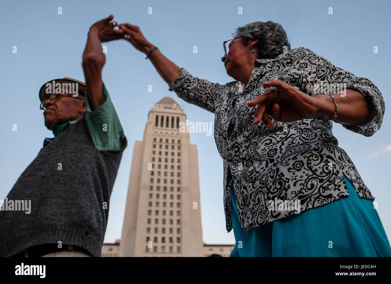 Los Angeles, USA. 23rd June, 2017. People dance at the Grand Park in ...