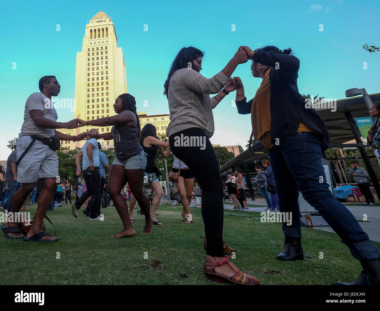 Los Angeles, USA. 23rd June, 2017. People dance at the Grand Park in ...
