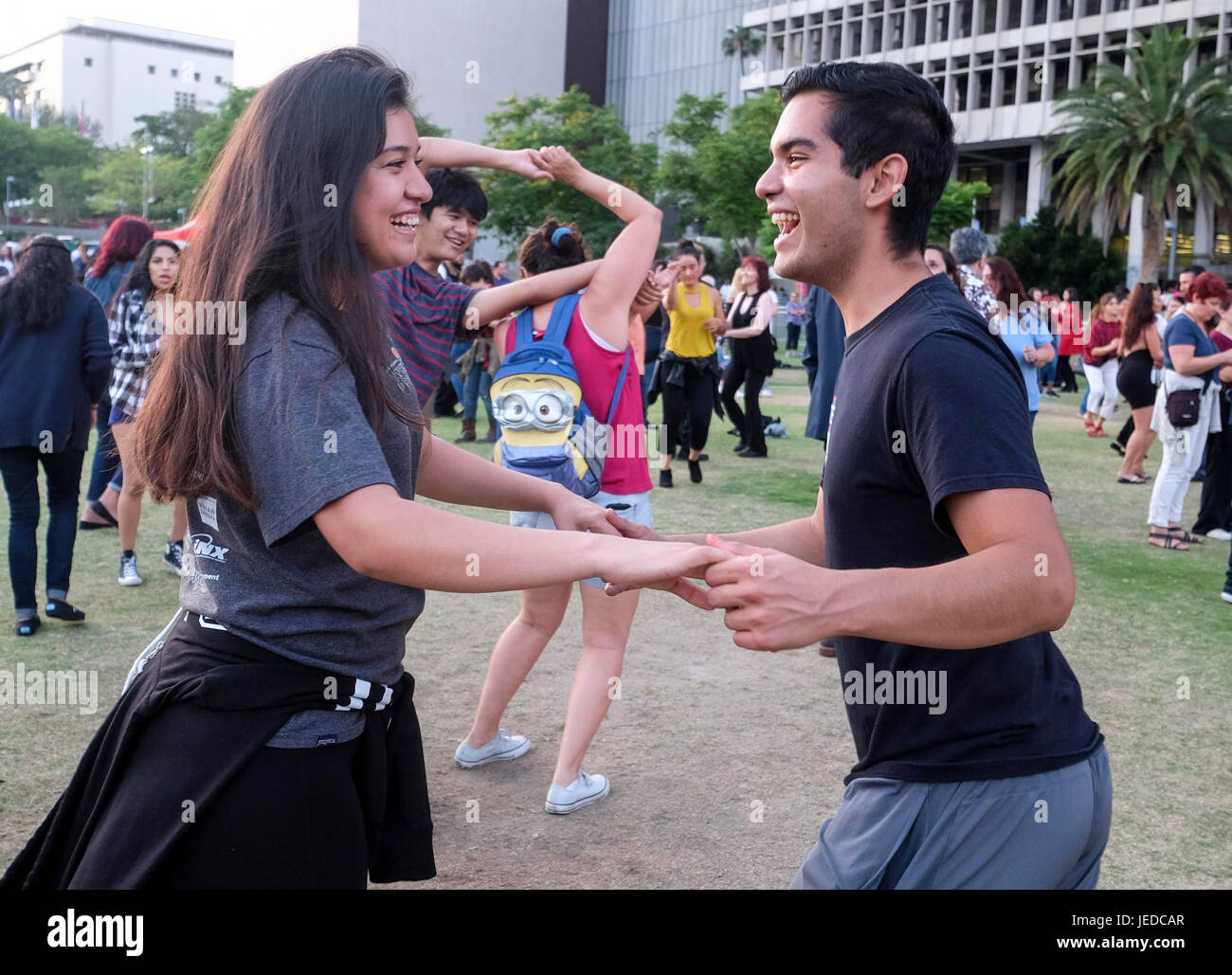 Los Angeles, USA. 23rd June, 2017. People dance at the Grand Park in ...