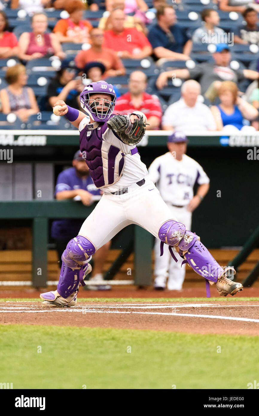 Omaha, NE USA. 22nd June, 2017. TCU catcher Evan Skoug #9 in action ...