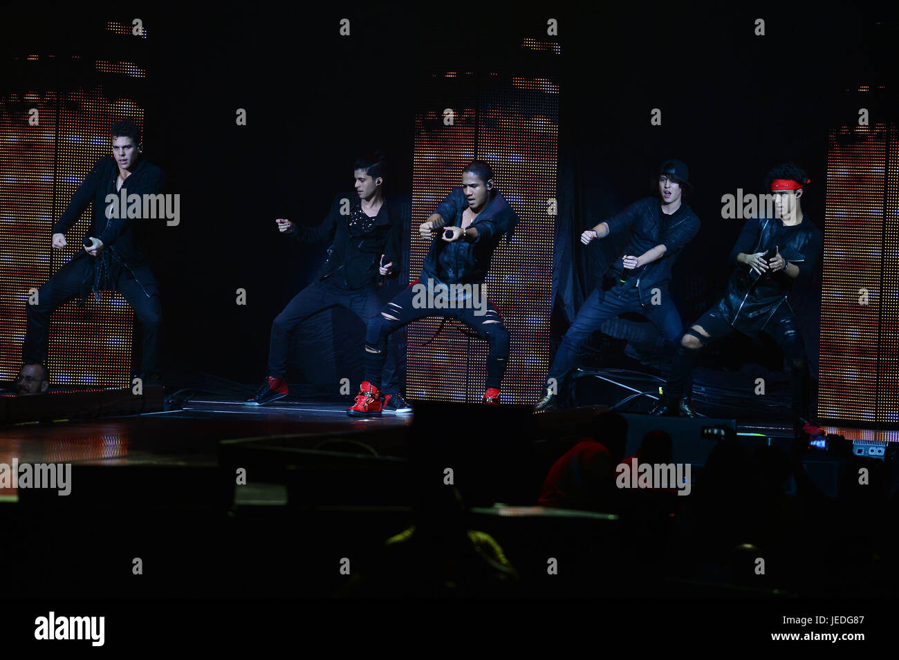 MIAMI, FL - JUNE 23: Los CNCO performs live onstage at AmericanAirlines ...