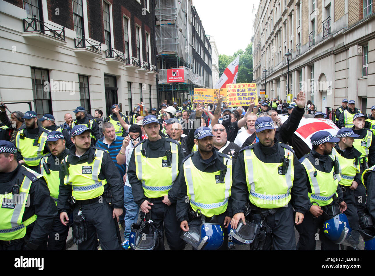 London UK 24TH June 2017 People gather for a counter-demonstration ...