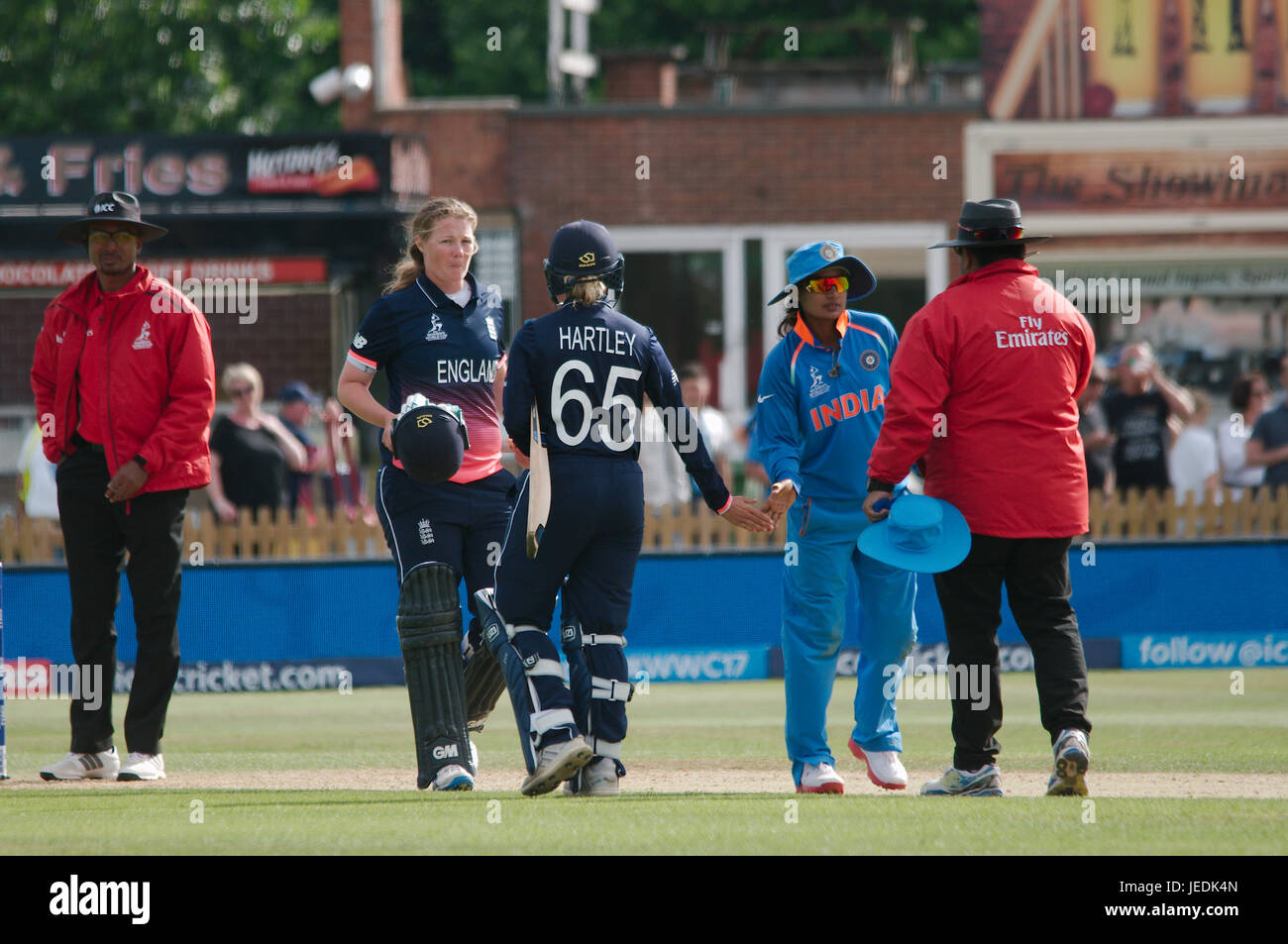 Derby, England, 24th June 2017. Handshakes at the end of the England v ...