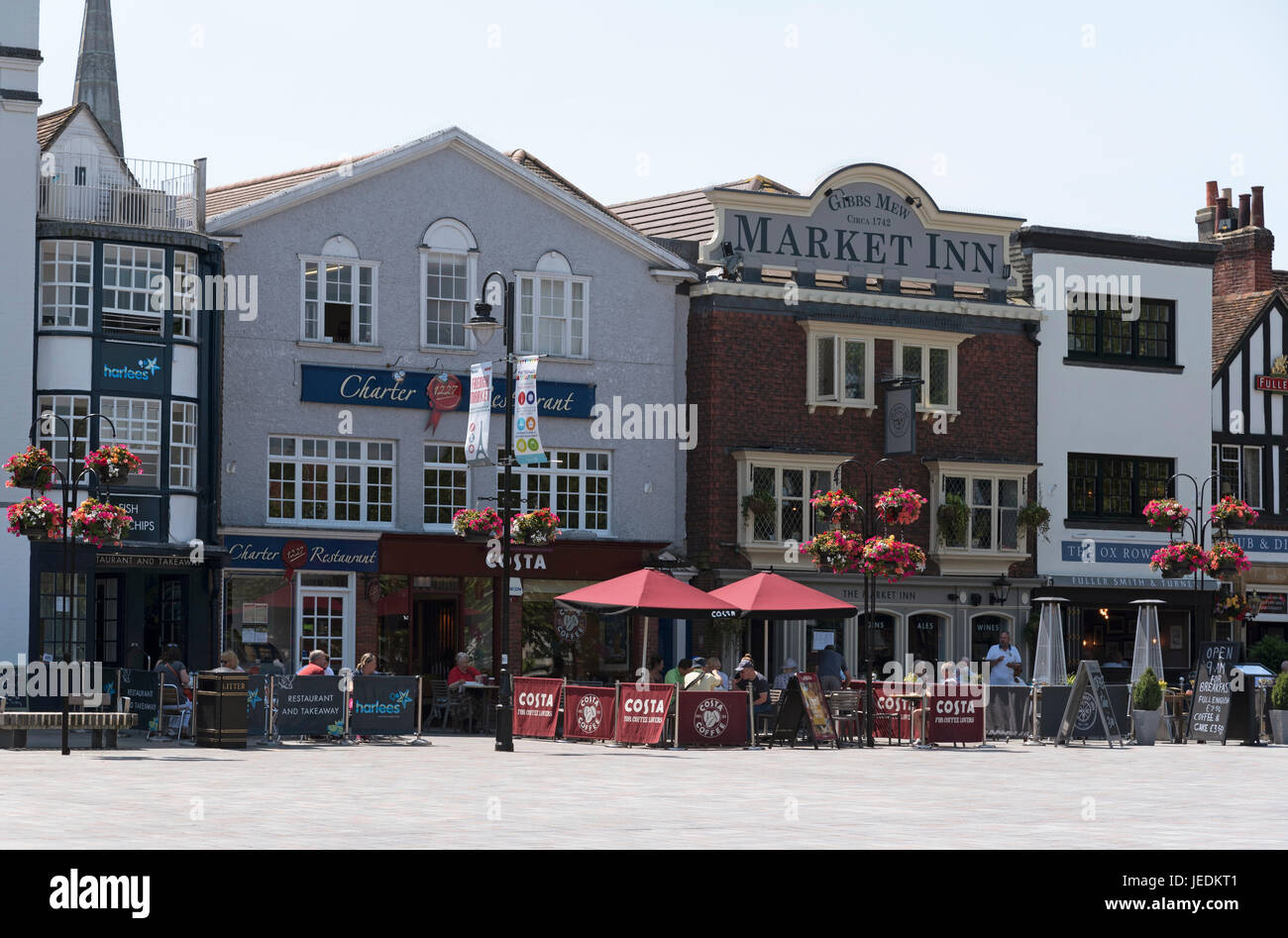 Pubs and restaurants on the Market Place in the historic city of ...