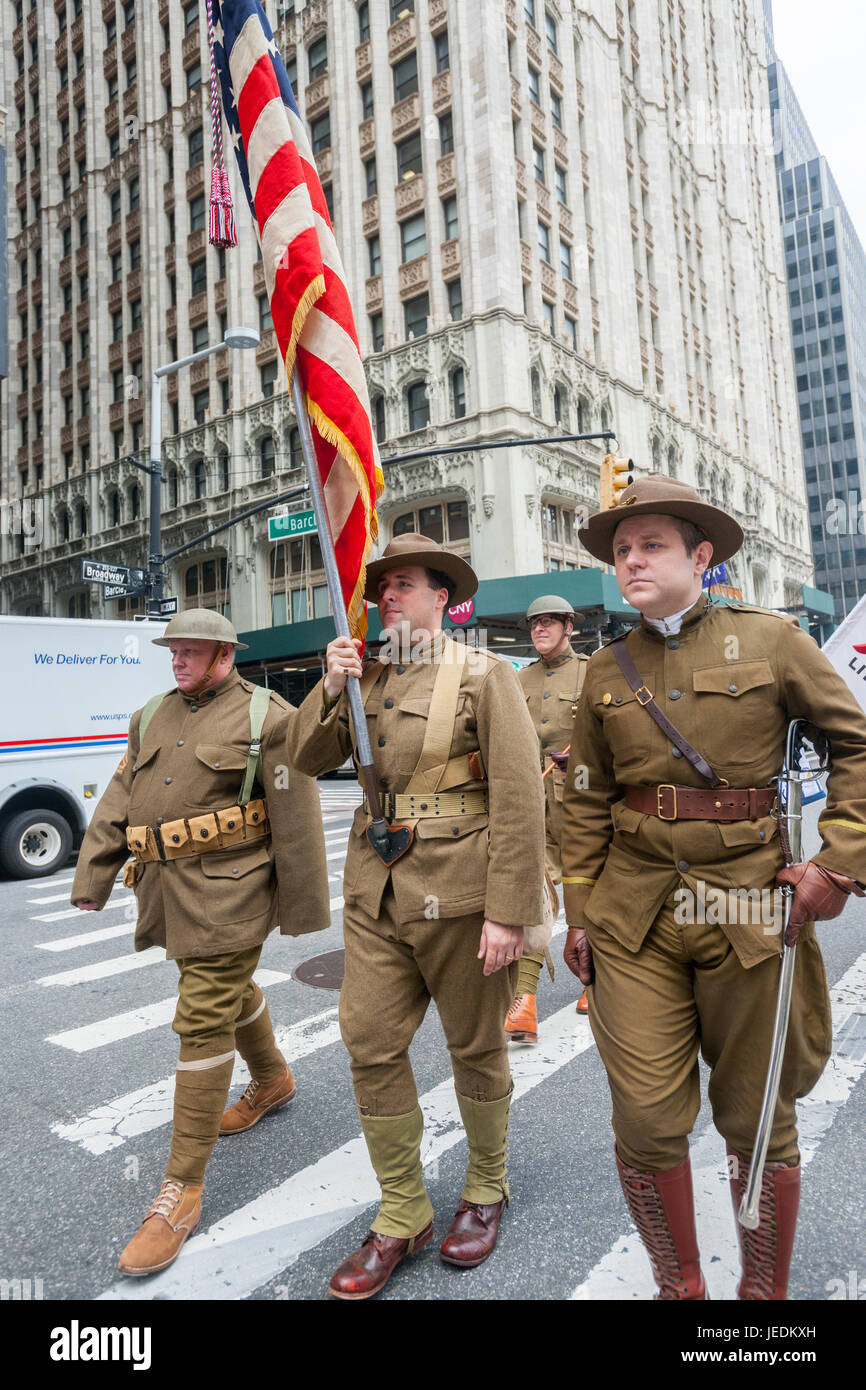 World War 1 re-enactors march in the annual Flag Day Parade in New York ...