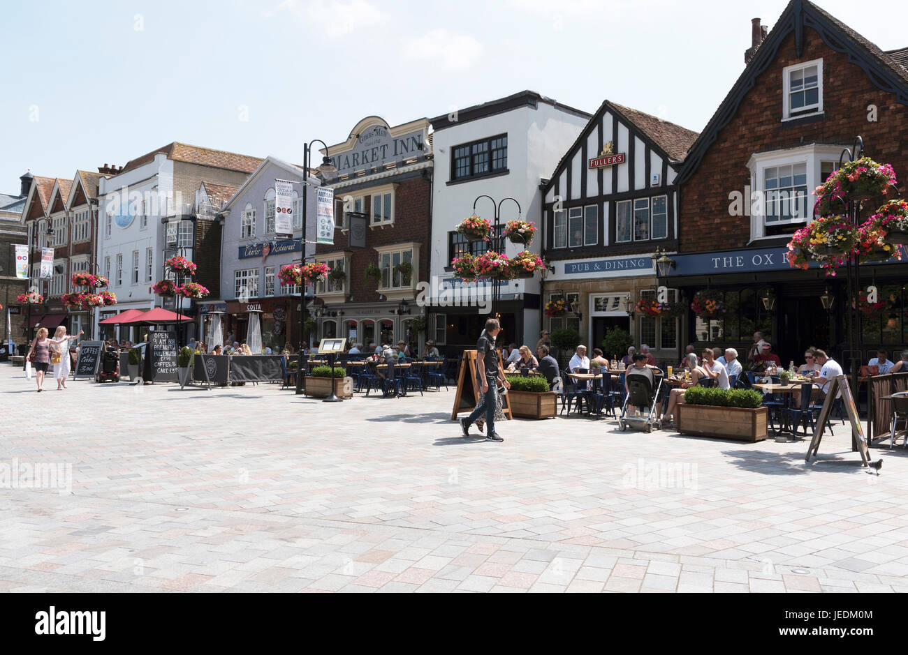 Pubs and restaurants on the Market Place in the historic city of ...