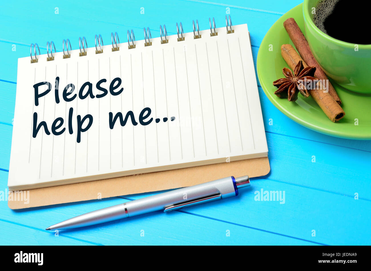 Please help me words on notebook page Stock Photo - Alamy