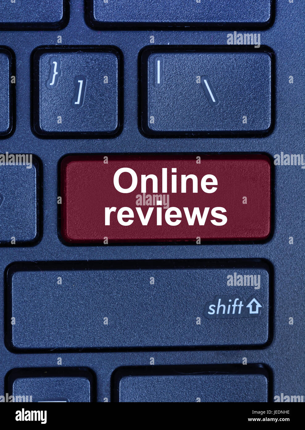 Online reviews words on computer keyboard button Stock Photo - Alamy