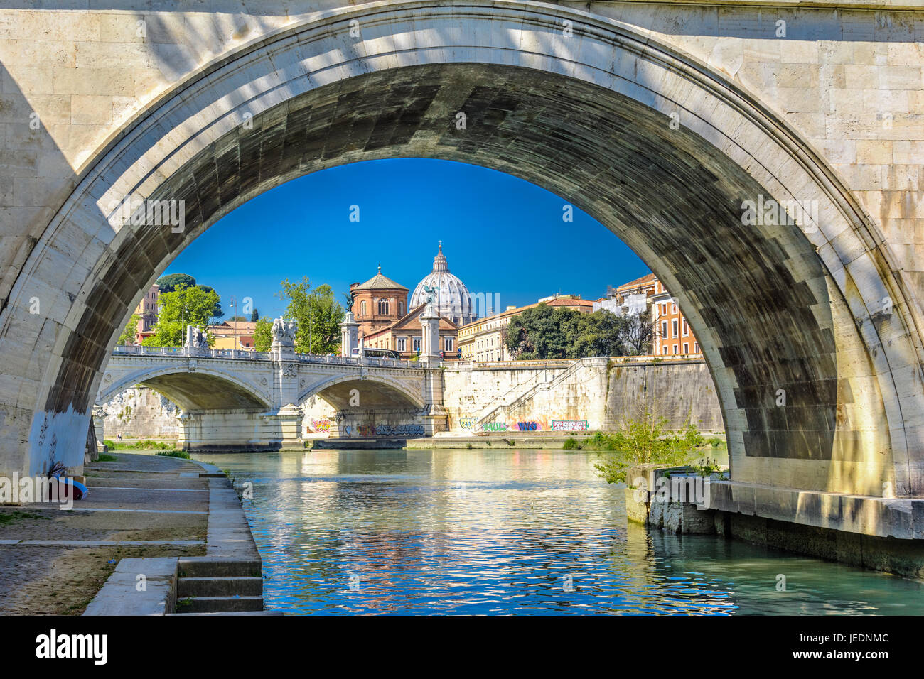 View of the Vatican with bridges over the Tiber river, Rome, Italy ...