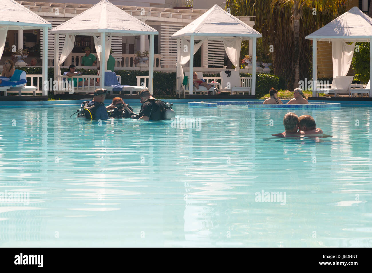 Divers training in the pool of the Hotel Melia Cayo Coco, Cayo Coco ...