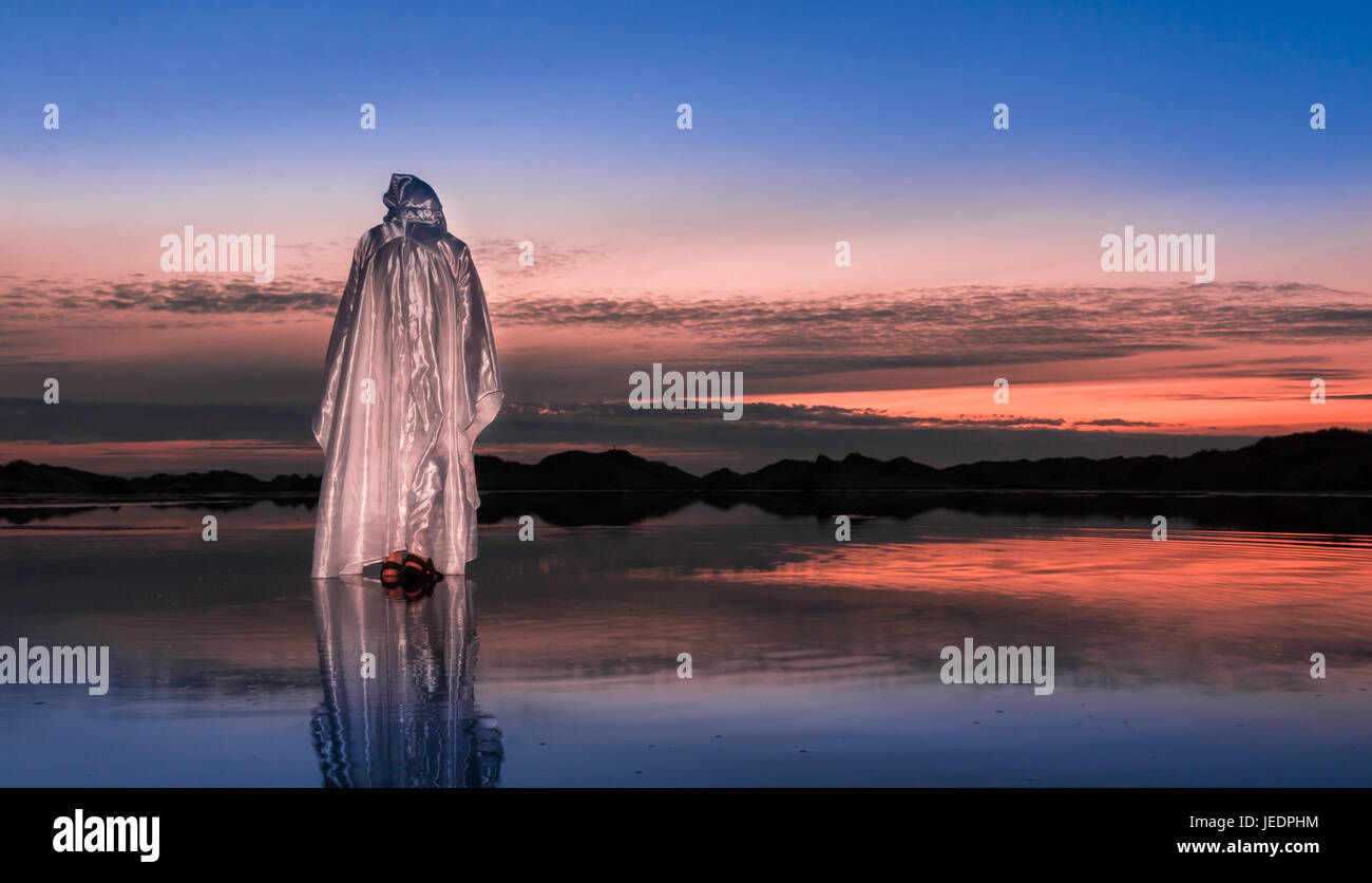 Jesus Christ walking over a lake of water at the end of the day Stock ...