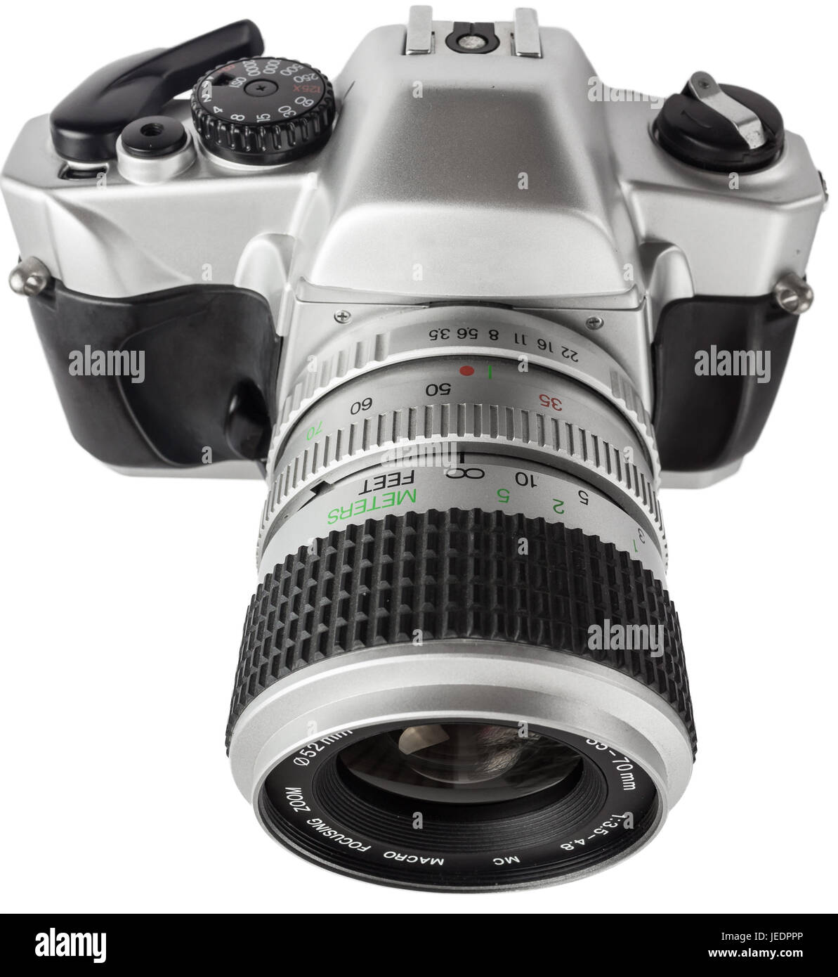 closeup of an analog camera silver. view from the top front Stock Photo ...