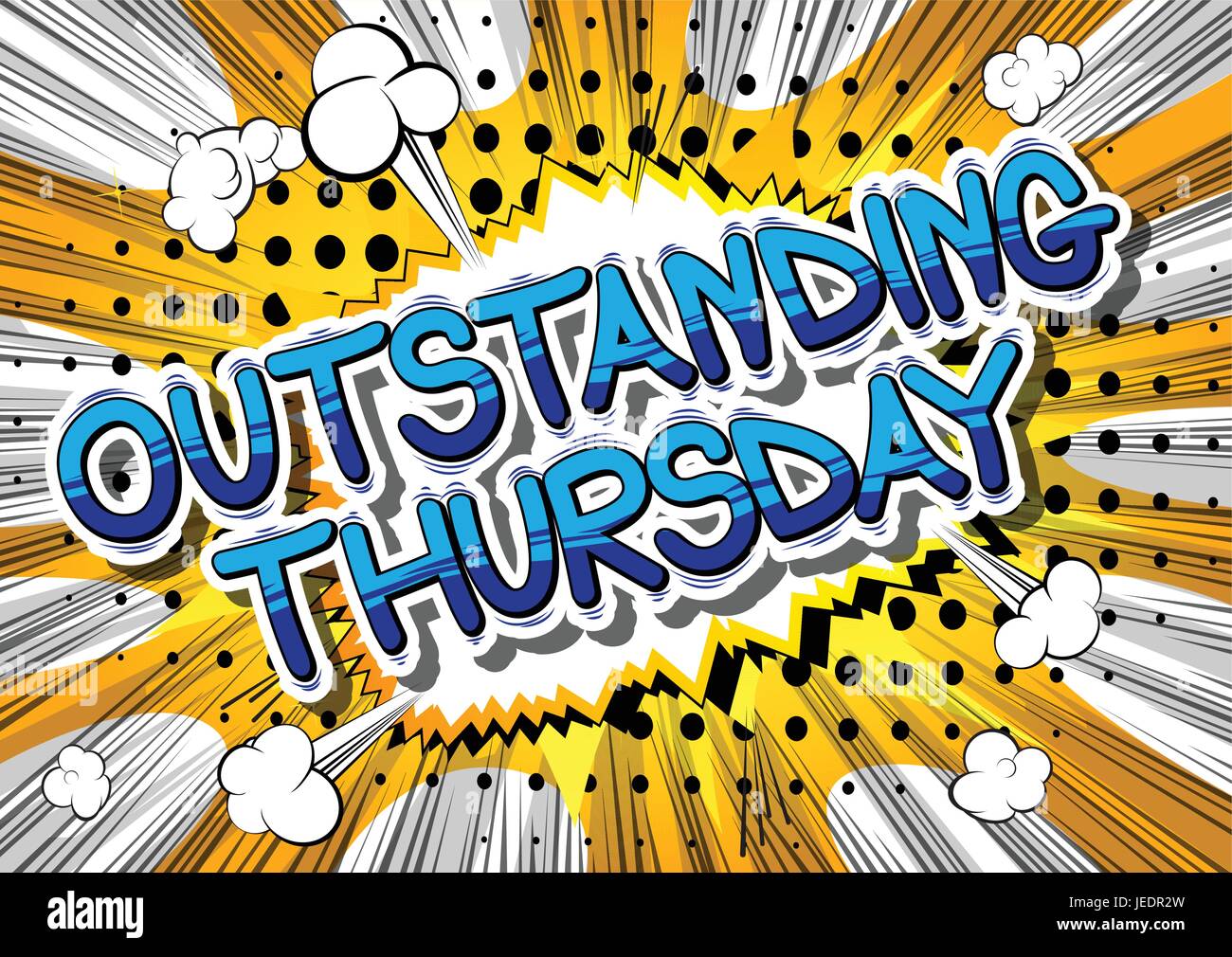 Outstanding Thursday- Comic book style word on abstract background ...