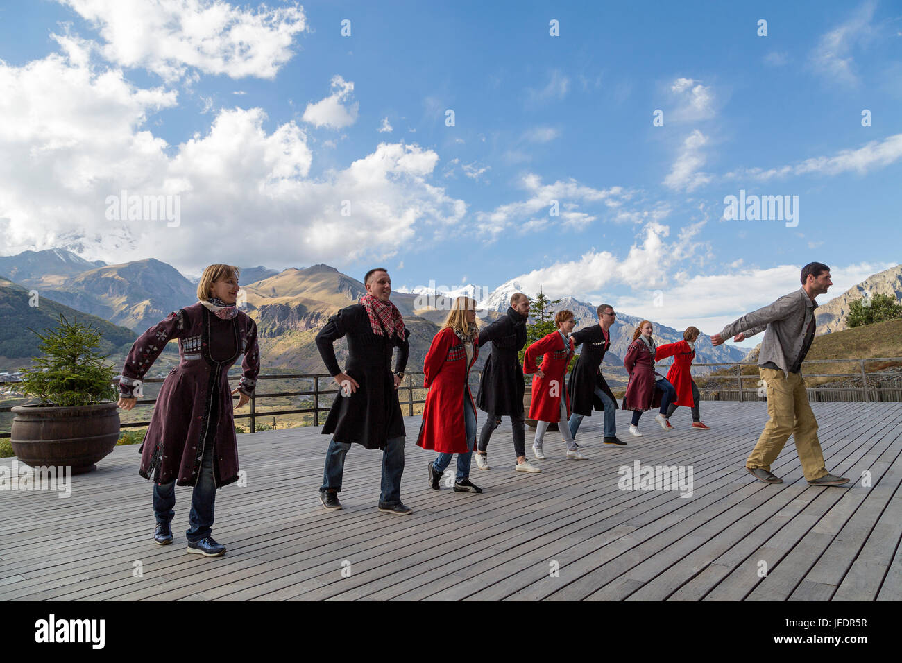 Georgian people in local dresses perform georgian folk dance, Georgia ...