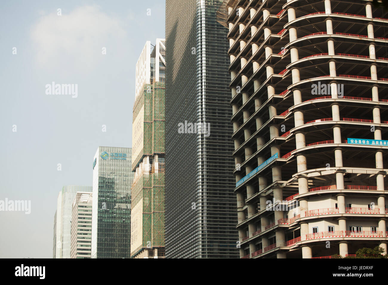 skyscrapers and building sites; Futian district, Shenzhen; Guangdong ...