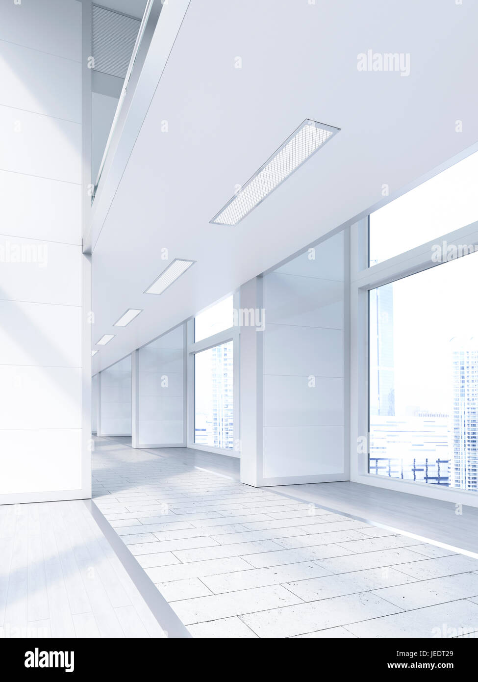 Empty lobby in a modern office building, 3D Rendering Stock Photo - Alamy